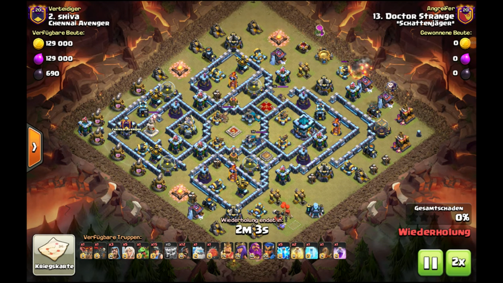 Base #75: TH13 scattershots in the middle with offset clan castle ...